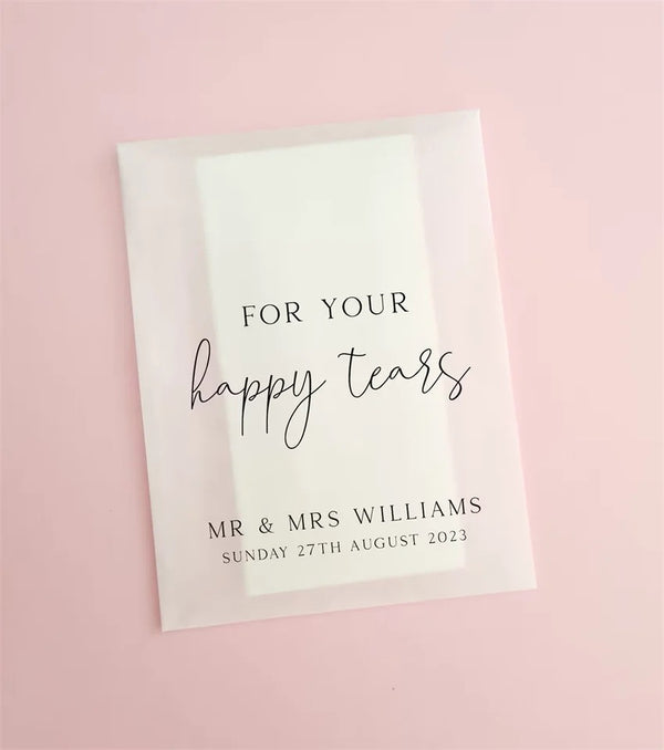 Personalized "Happy Tears" Wedding Tissues Packets – Gifted Personally